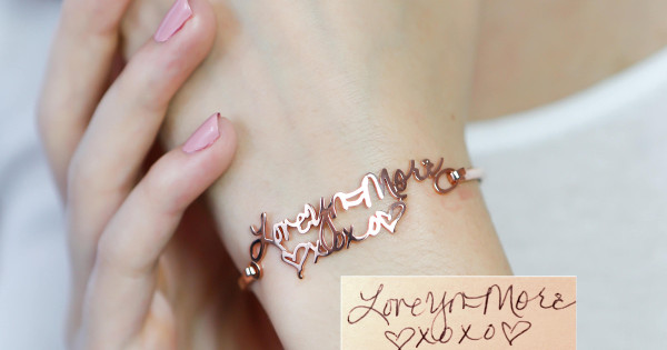 Handwriting Bangle Memorial Signature Bracelet Personalized Sympathy Keepsake Jewelry for Mothers Gift