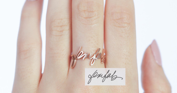 Custom Sterling Silver Handwriting Ring Memorial Jewelry Signature Name Ring Sympathy Mom Gift