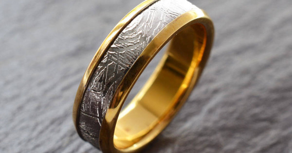 Meteorite Inlaid Gold Plated Ring - Custom Jewellery By All Uniqueness